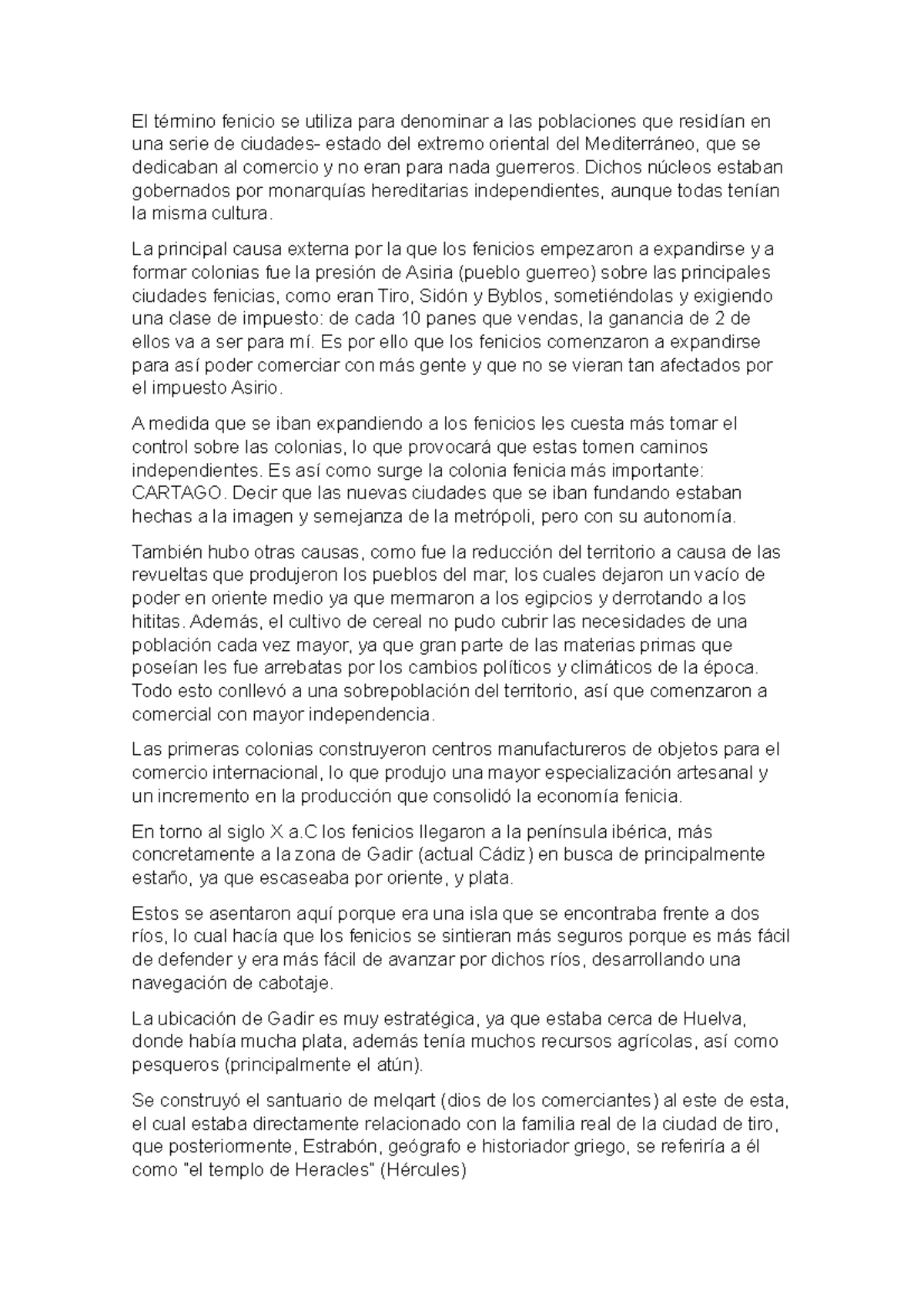 P1 Historia - uhuhij - El término fenicio se utiliza para denominar a ...