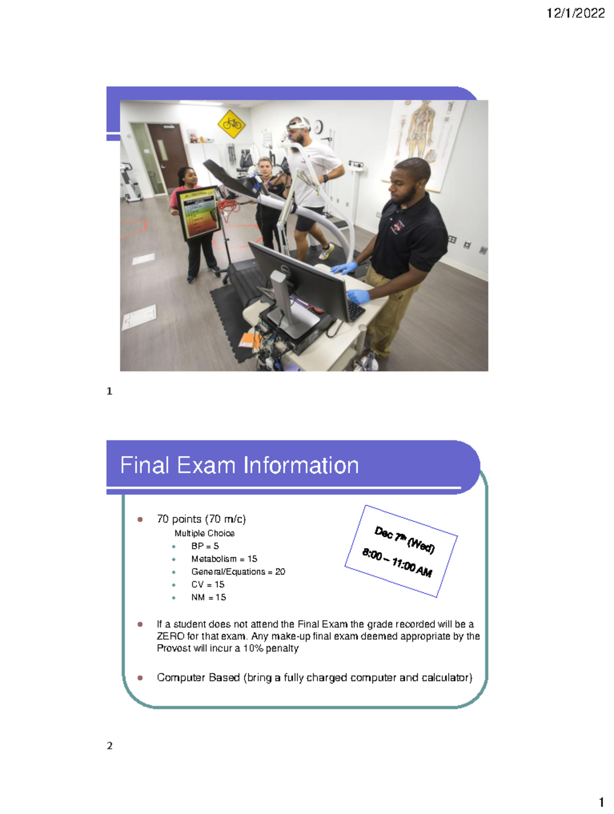 Final exam review - Final Exam Information ⚫ 70 points (70 m/c ...