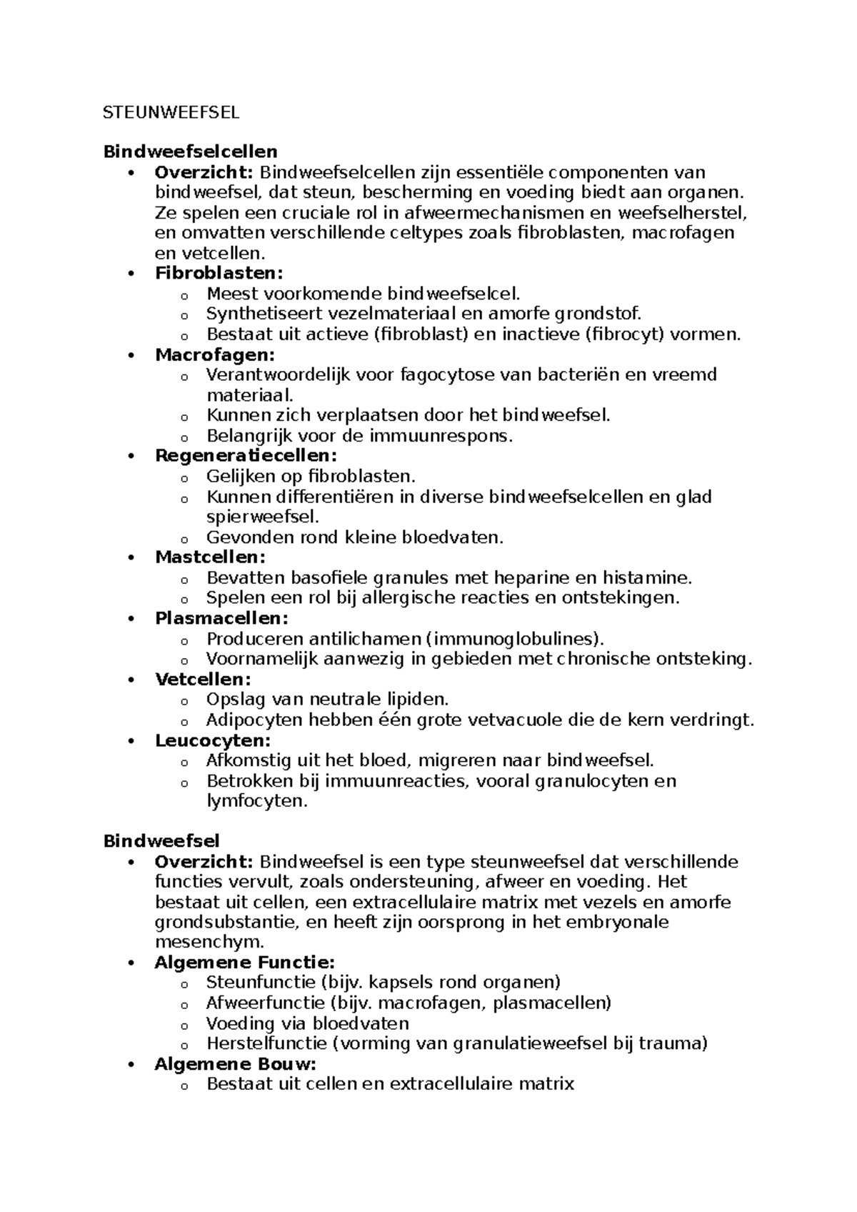 Hoofdstuk 3, Steunweefsel - STEUNWEEFSEL Bindweefselcellen Overzicht ...