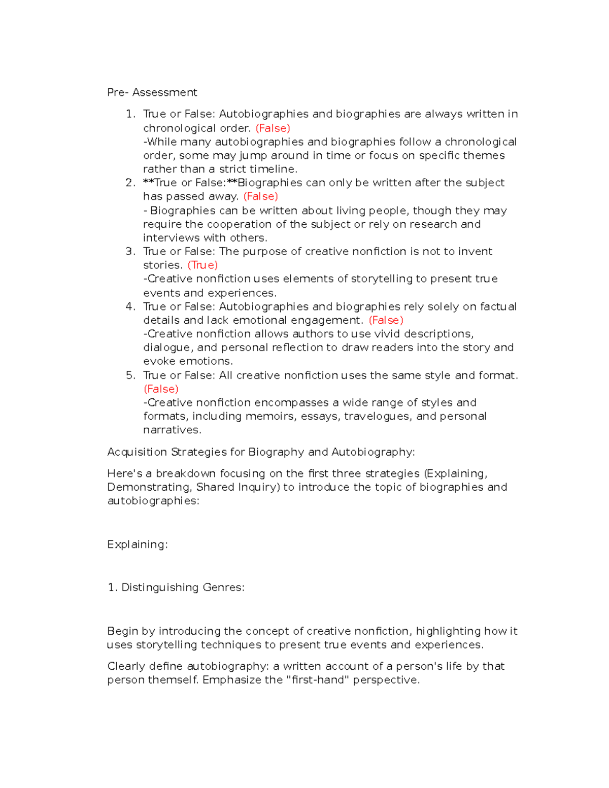 Learning PLAN CNF 2 Biography AND Autobiography Answer KEY - Pre ...