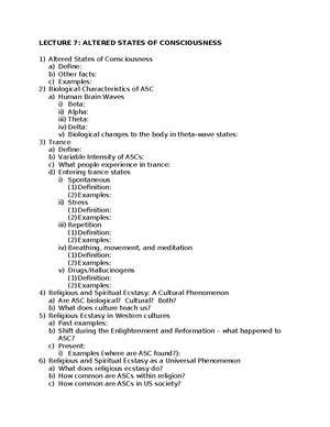 Lecture 7 Altered States OF Consciousness - LECTURE 7: ALTERED STATES ...