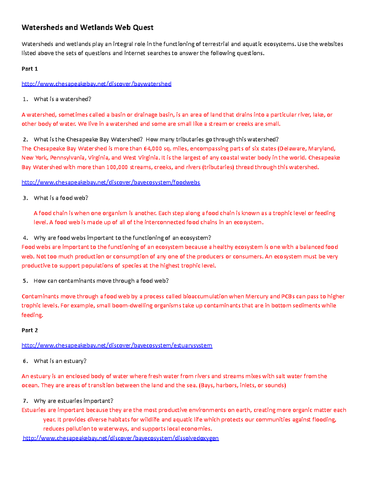 Wetlands and Watersheds Web Quest-2021-22 - Watersheds and Wetlands Web ...