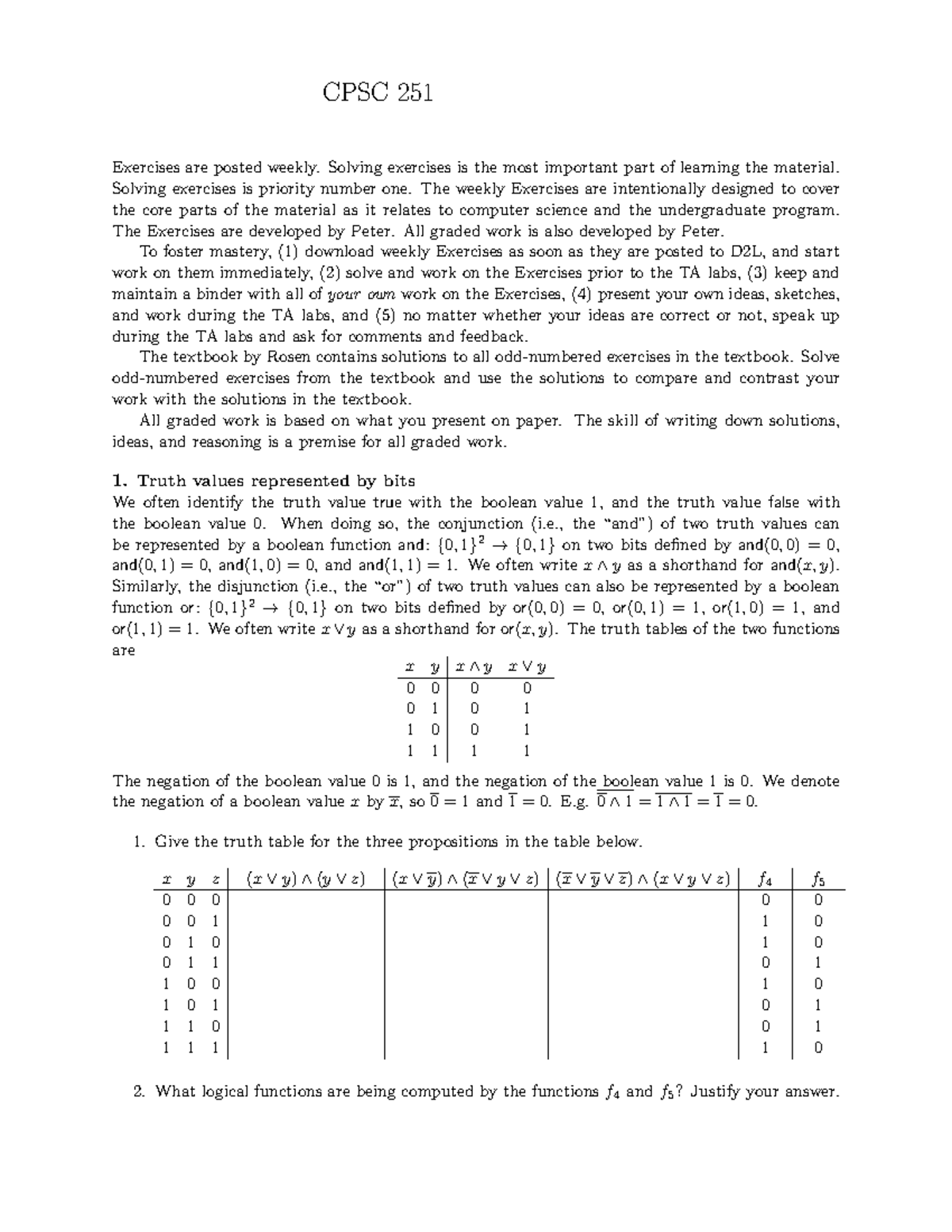Exercises 01 W22 - CPSC 251 L01, Winter 2023 Exercises 1 — January 11–12, 2023 Exercises are ...