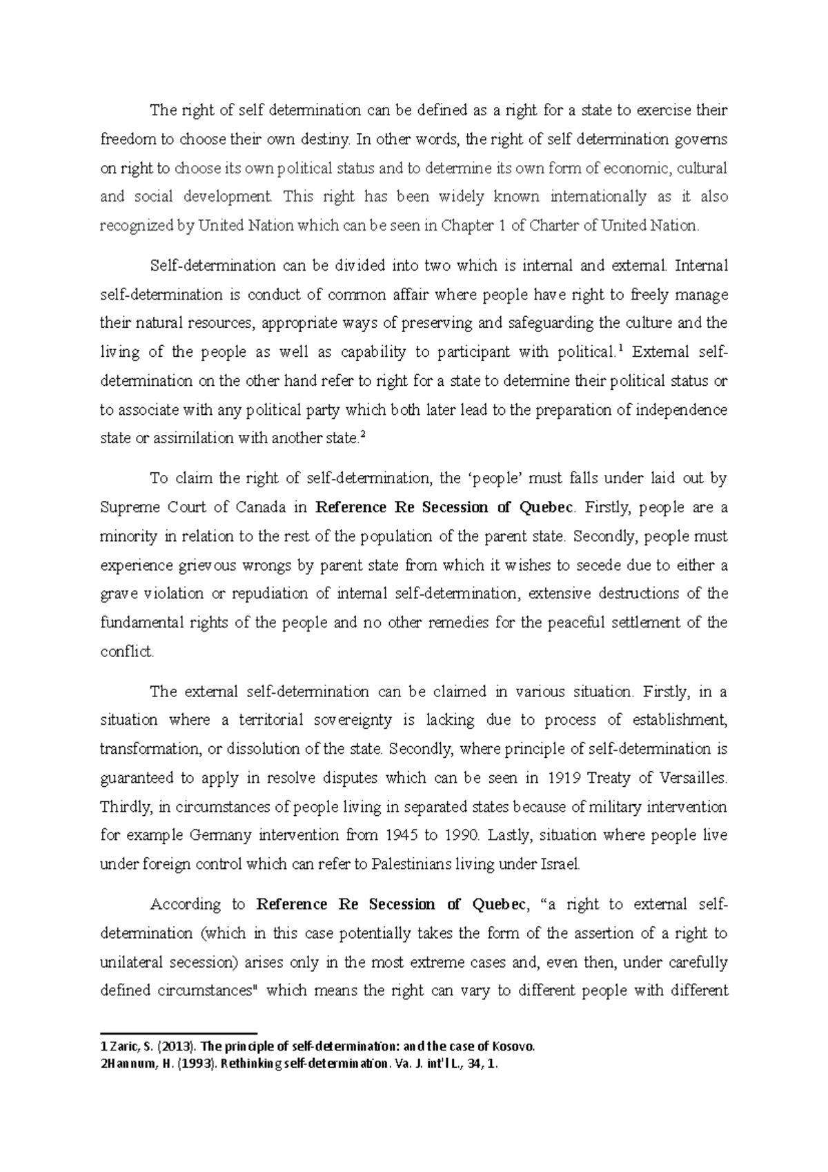 Assignment 2 - Righ to Self Determination - The right of self ...