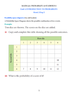 MATH 221 unit 1 lesson #2 - MATH 221: PROBABILITY & STATISTICS I Week 1 ...