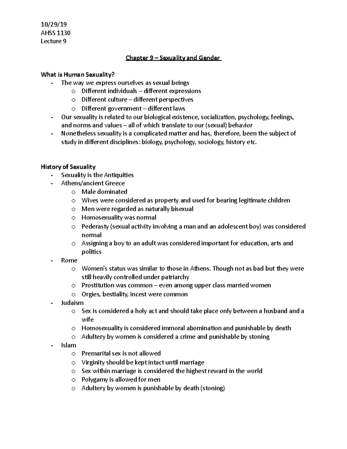 Week 9 - Chapter 9 - chap 9 notes - AHSS 1130 Lecture 9 Chapter 9 ...