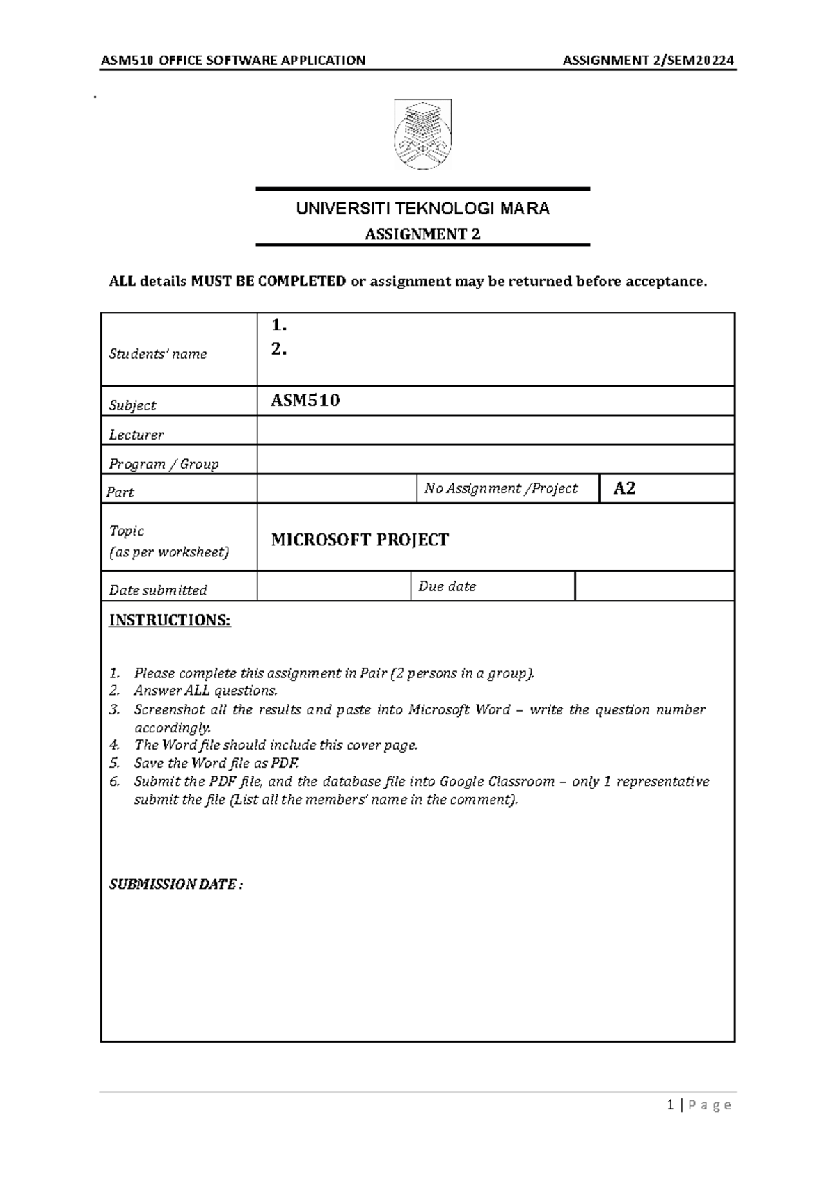Assignment 2 20224 - coursework - d UNIVERSITI TEKNOLOGI MARA ...