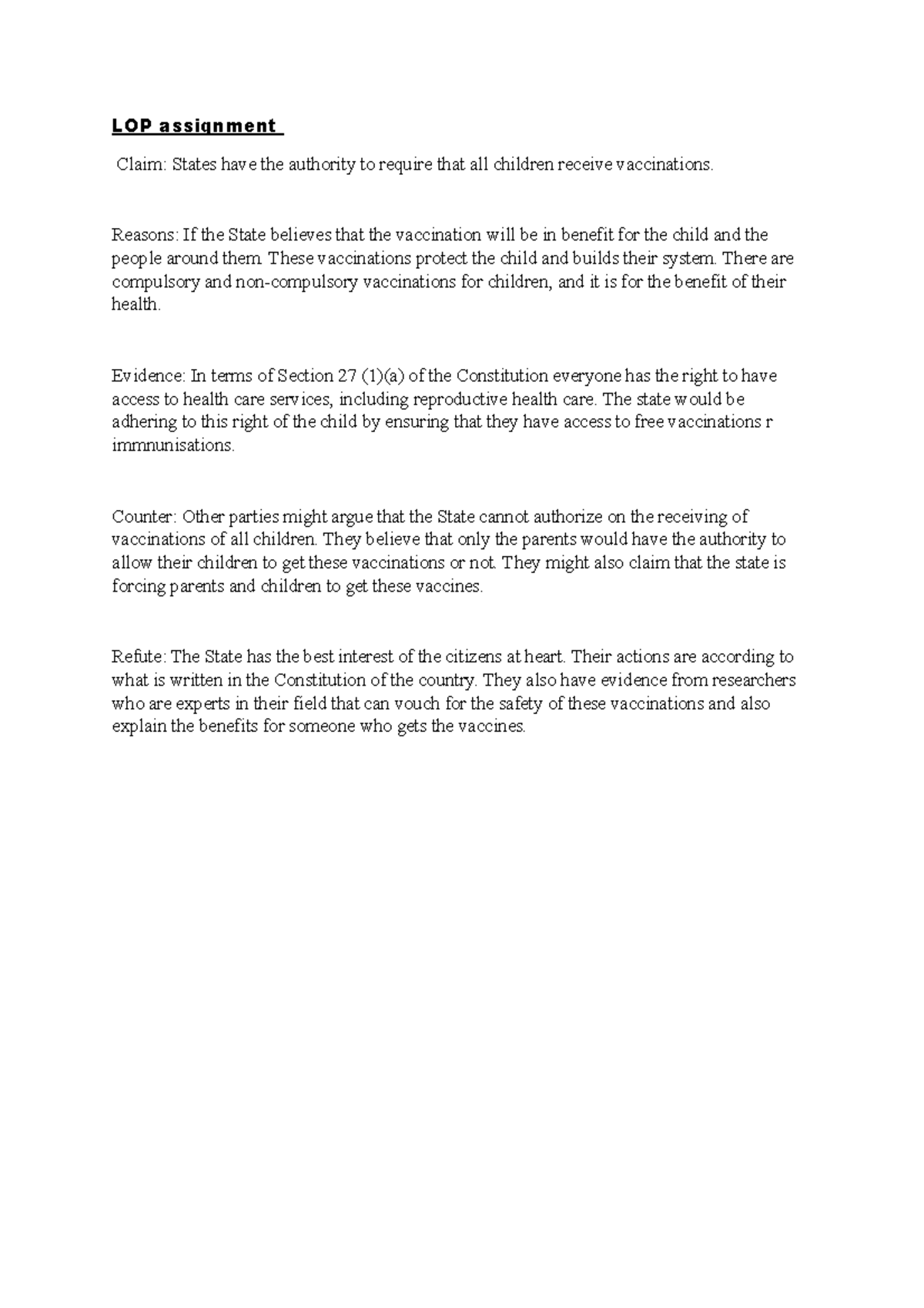 LOP assignment - LOP assignment Claim: States have the authority to ...