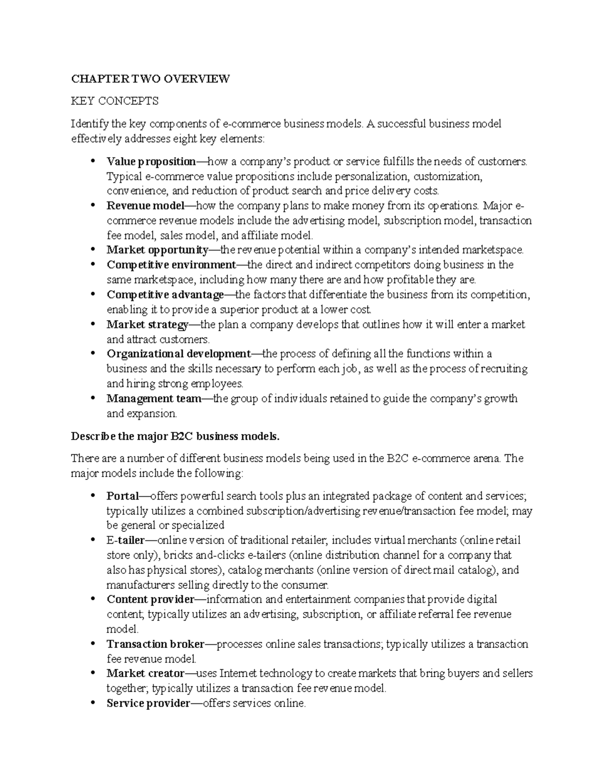Chapter TWO Overview - CHAPTER TWO OVERVIEW KEY CONCEPTS Identify the key components of e ...