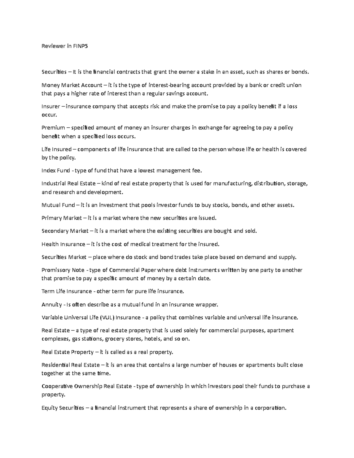 Finals Reviewer in FINP5 - Reviewer in FINP Securities – It is the ...