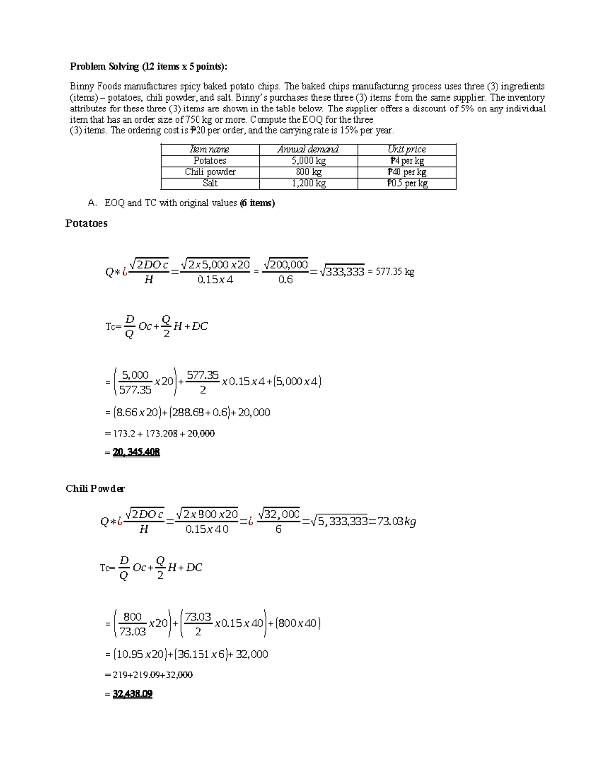 Inventory 06 E Lms Quiz 1 Arg Problem Solving 12 Items X 5 Points Binny Foods 