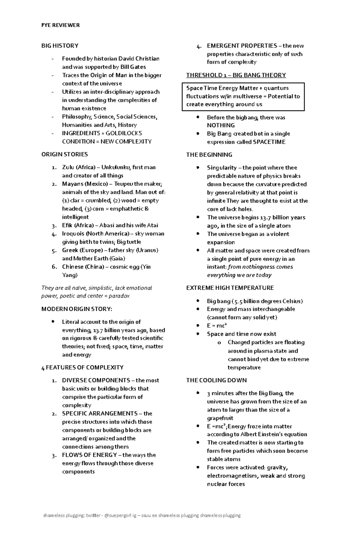 Big History Lecture Notes 1 8 Big History Founded By Historian David Christian And Was