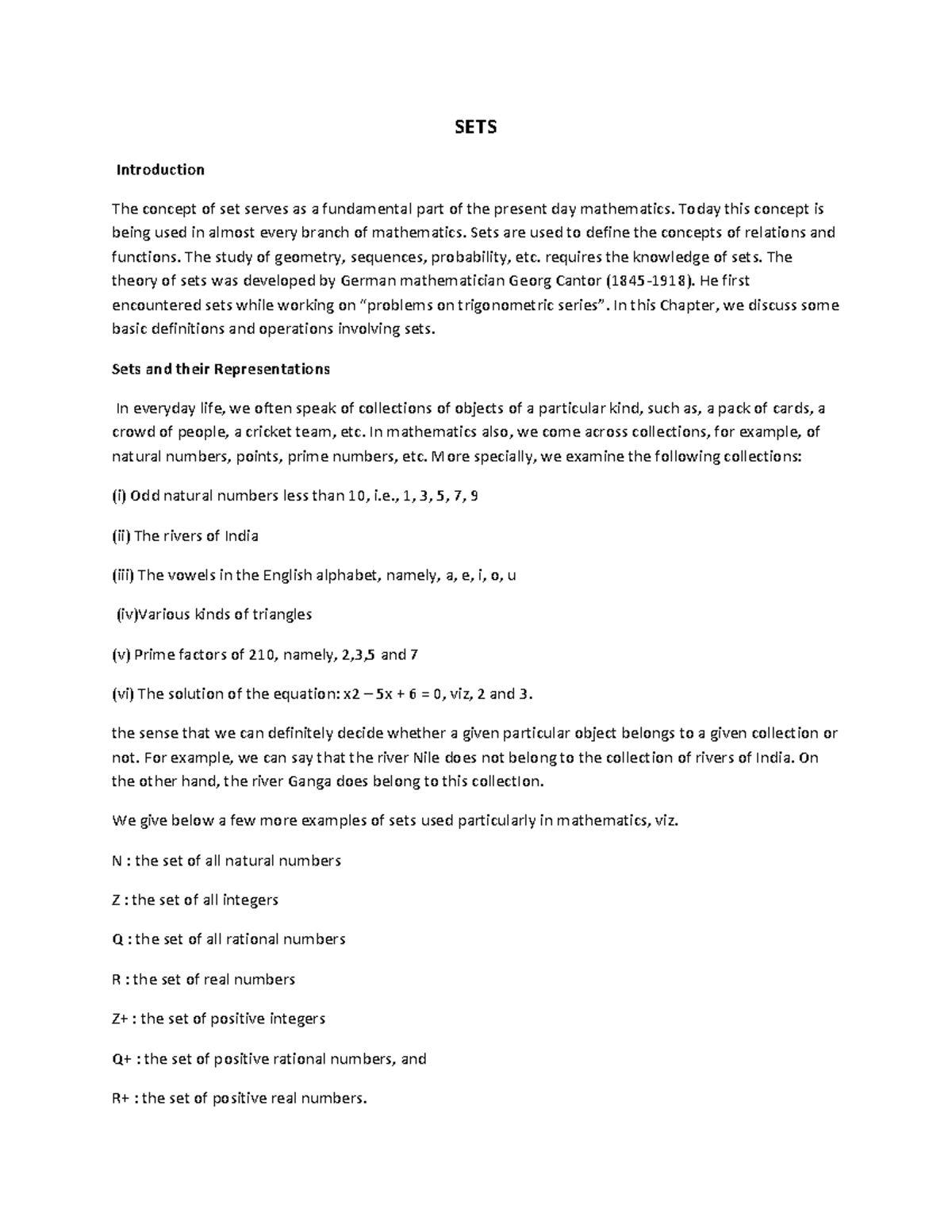 Concept of SETS and their representation in Mathematics - SETS ...