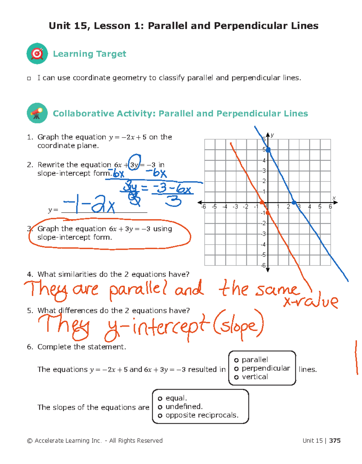 Unit 15 Lesson 1 Parallel and Perpendicular - © Accelerate Learning Inc ...