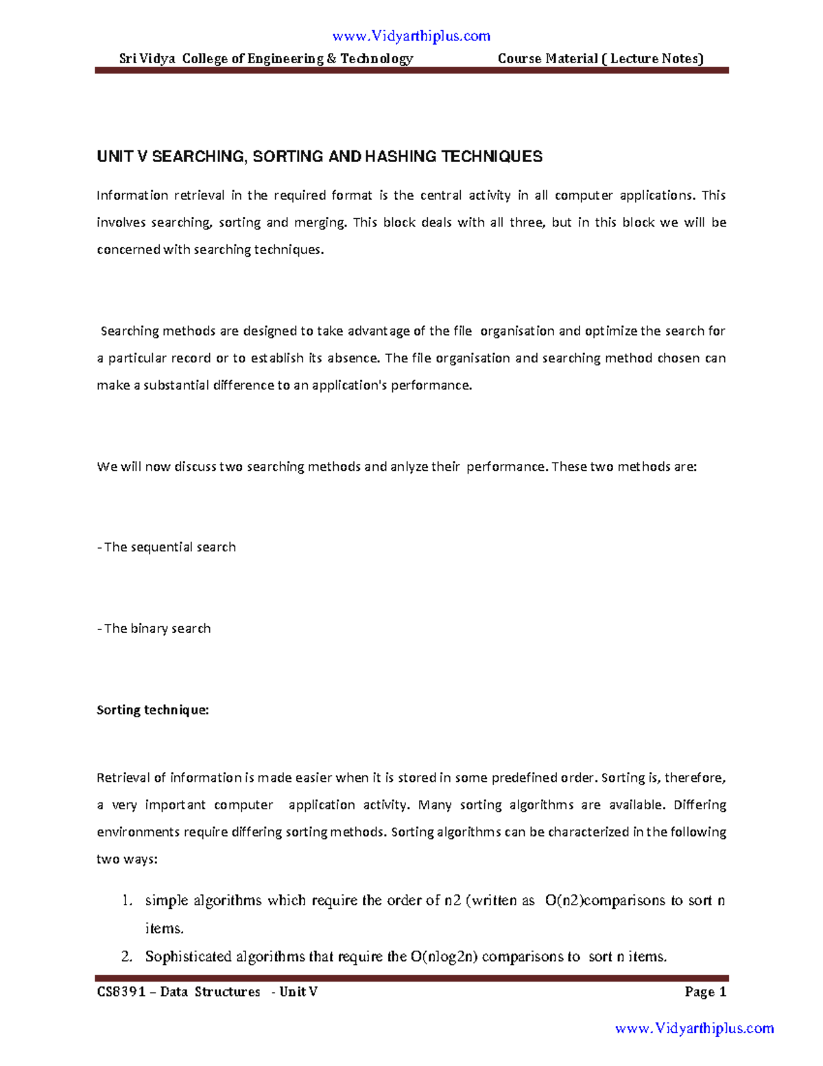 Ds 5 Lecture Notes 5 Sri Vidya College Of Engineering And Technology Course Material Lecture
