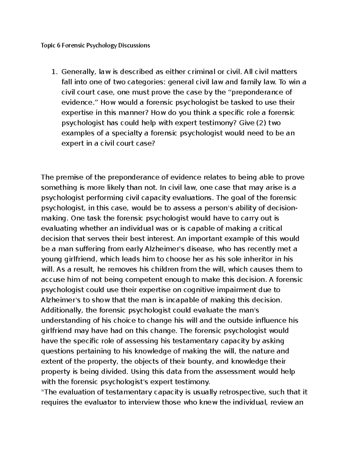 Topic 6 Forensic Psychology Discussions - Topic 6 Forensic Psychology ...