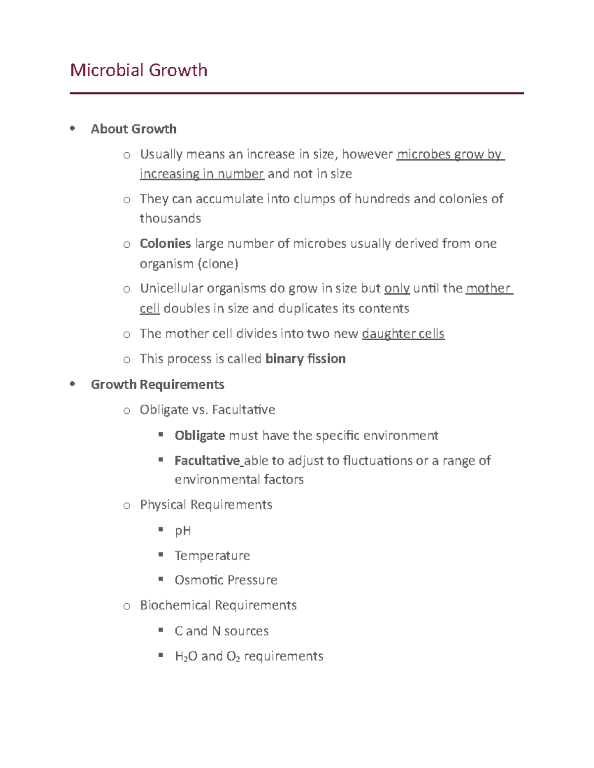 Microbial Growth - Lecture notes Lecture for Exam 1 - Microbial Growth ...
