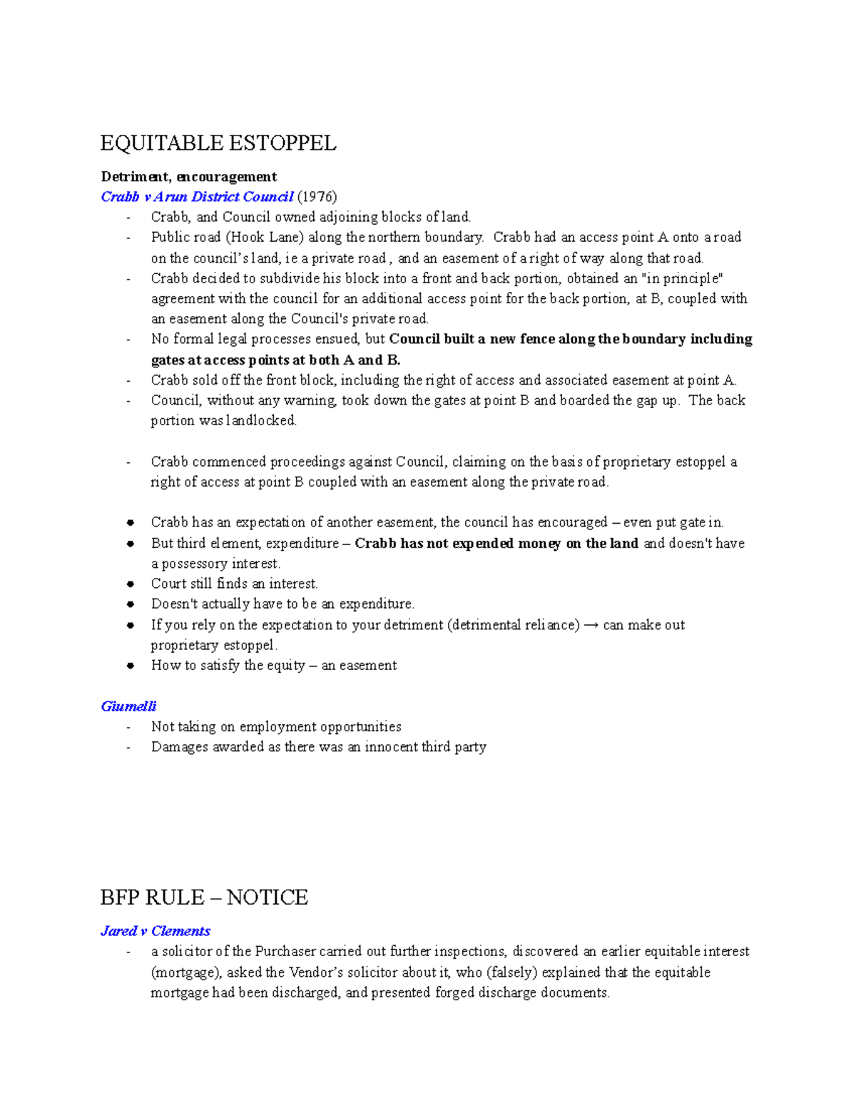 Property Cases - Case summaries - EQUITABLE ESTOPPEL Detriment ...
