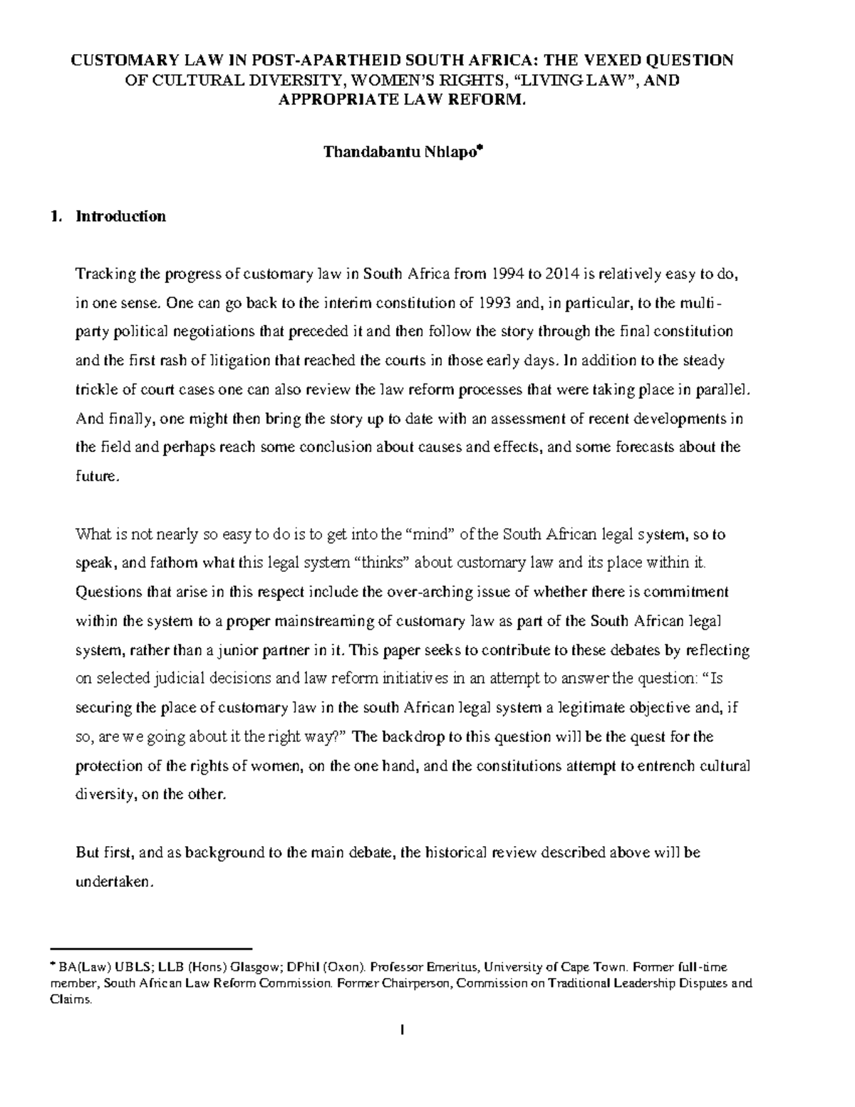 Nhlapo - Customary Law in Post-Apartheid South Africa (2014 ...