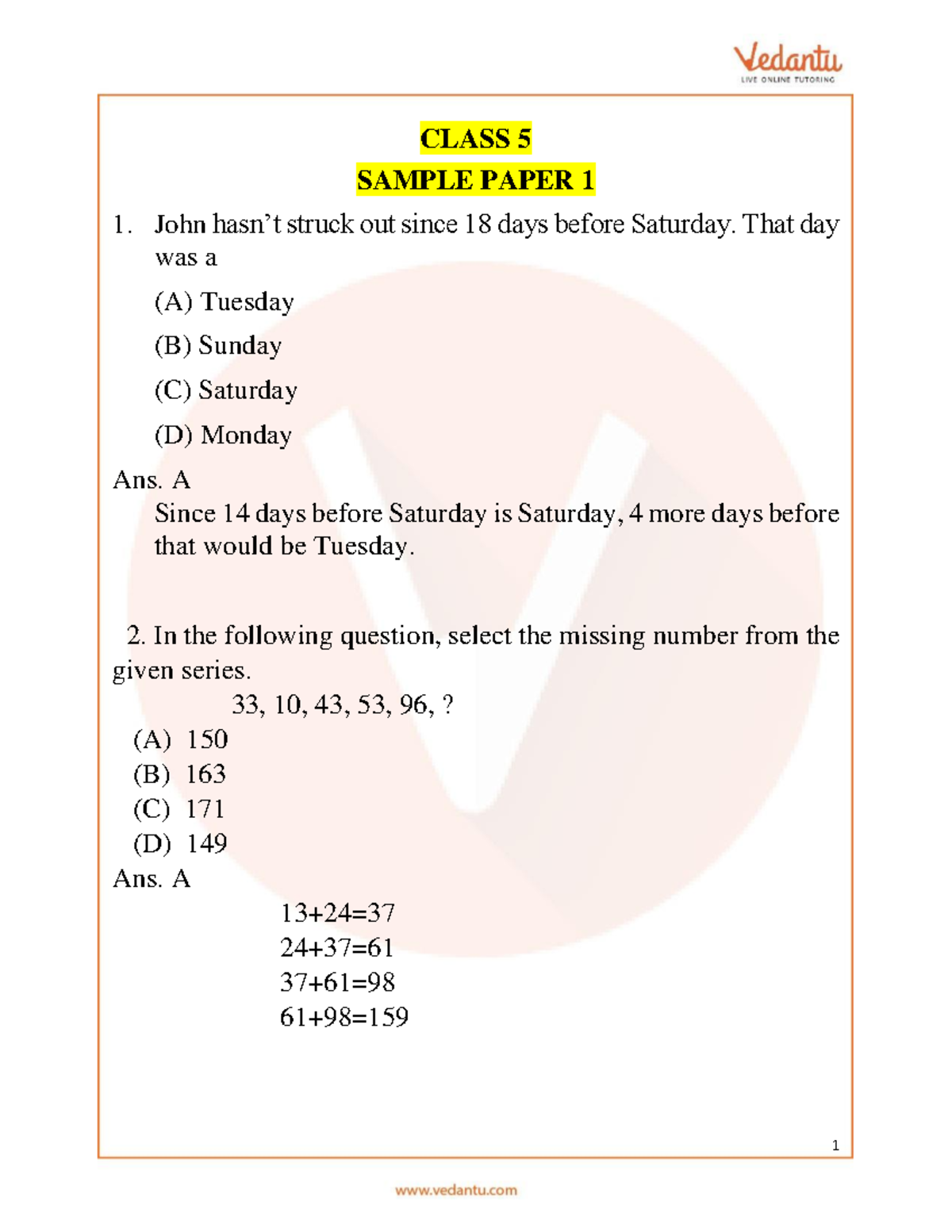 IMO Class 5 Sample Paper Question Paper 1 for the year 2022-23 - CLASS ...