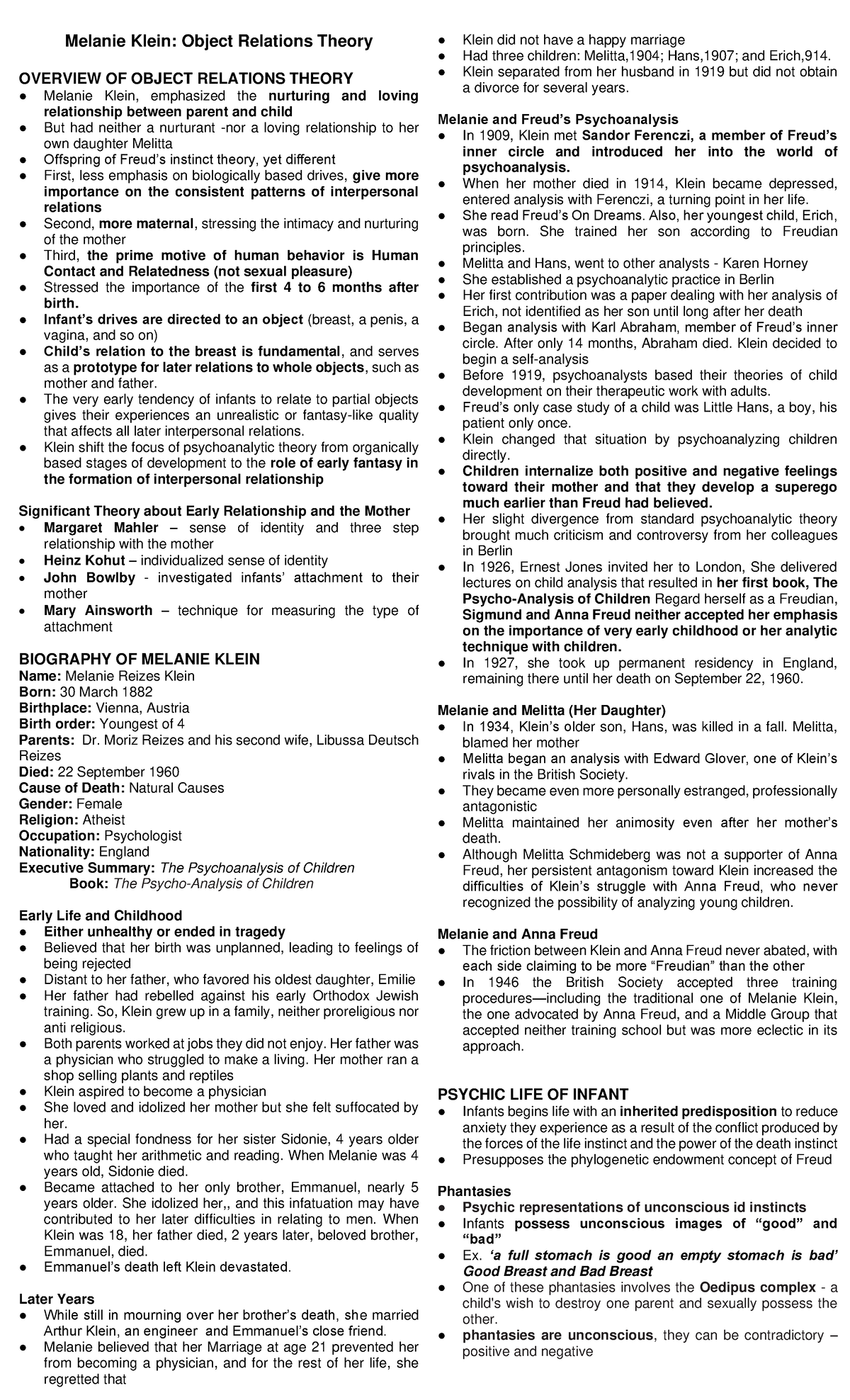 [Theories of Personality] Chapter 5 Melanie Klein: Object Relations ...