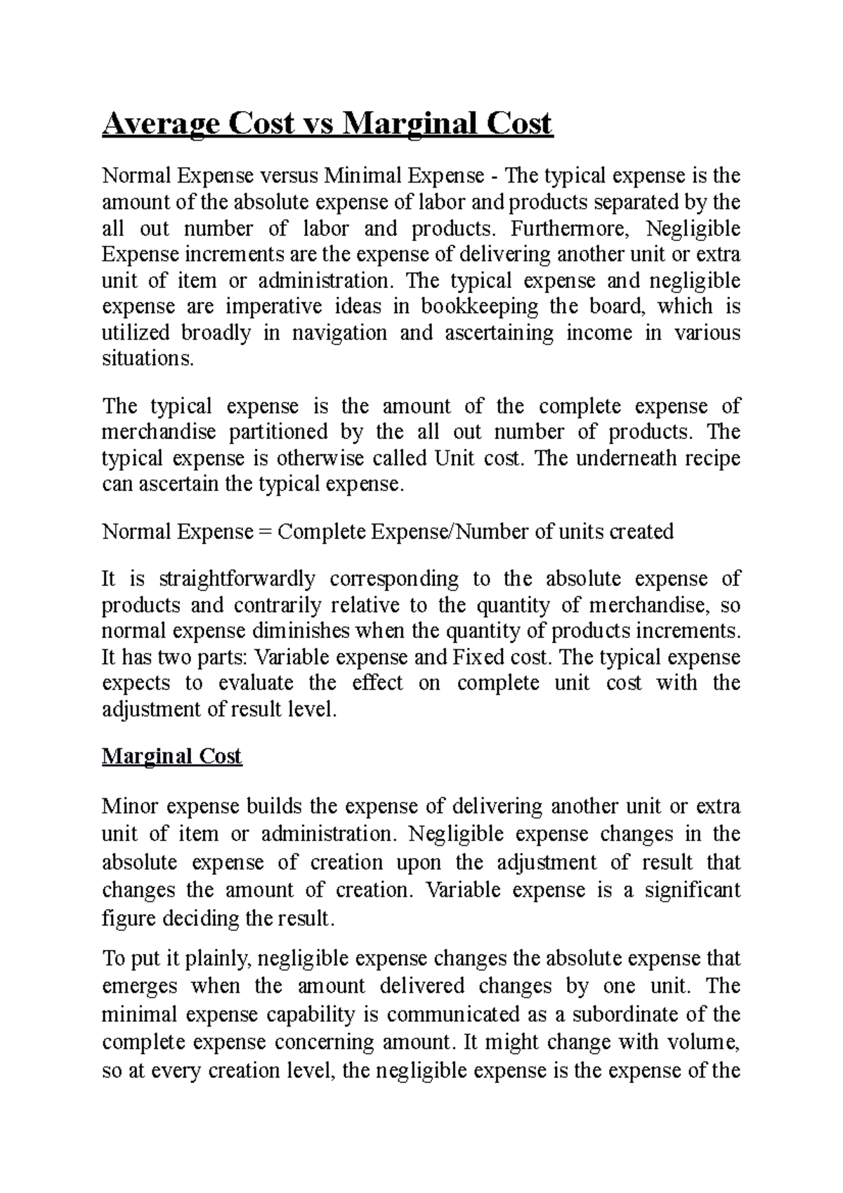 Average Cost vs Marginal Cost - Average Cost vs Marginal Cost Normal ...