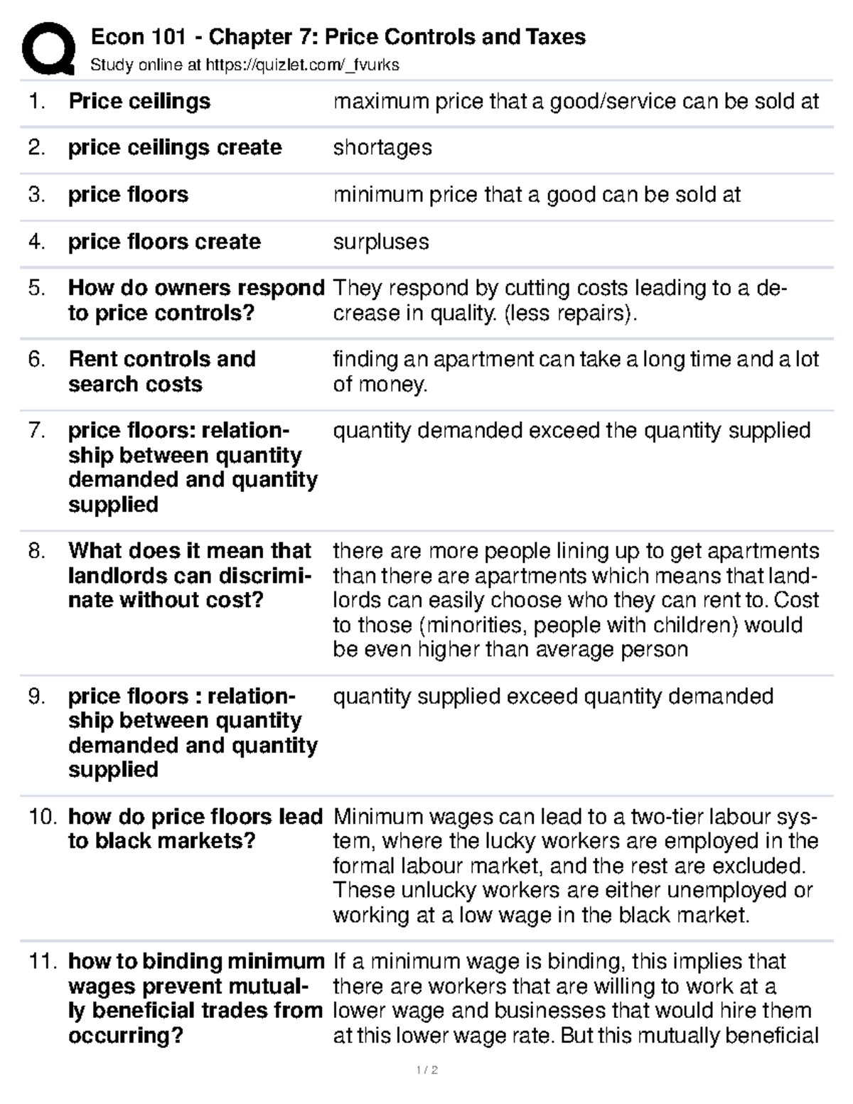 Econ 101 - Chapter 7 Price Controls and Taxes - Econ 101 - Chapter 7: Price Controls and Taxes ...