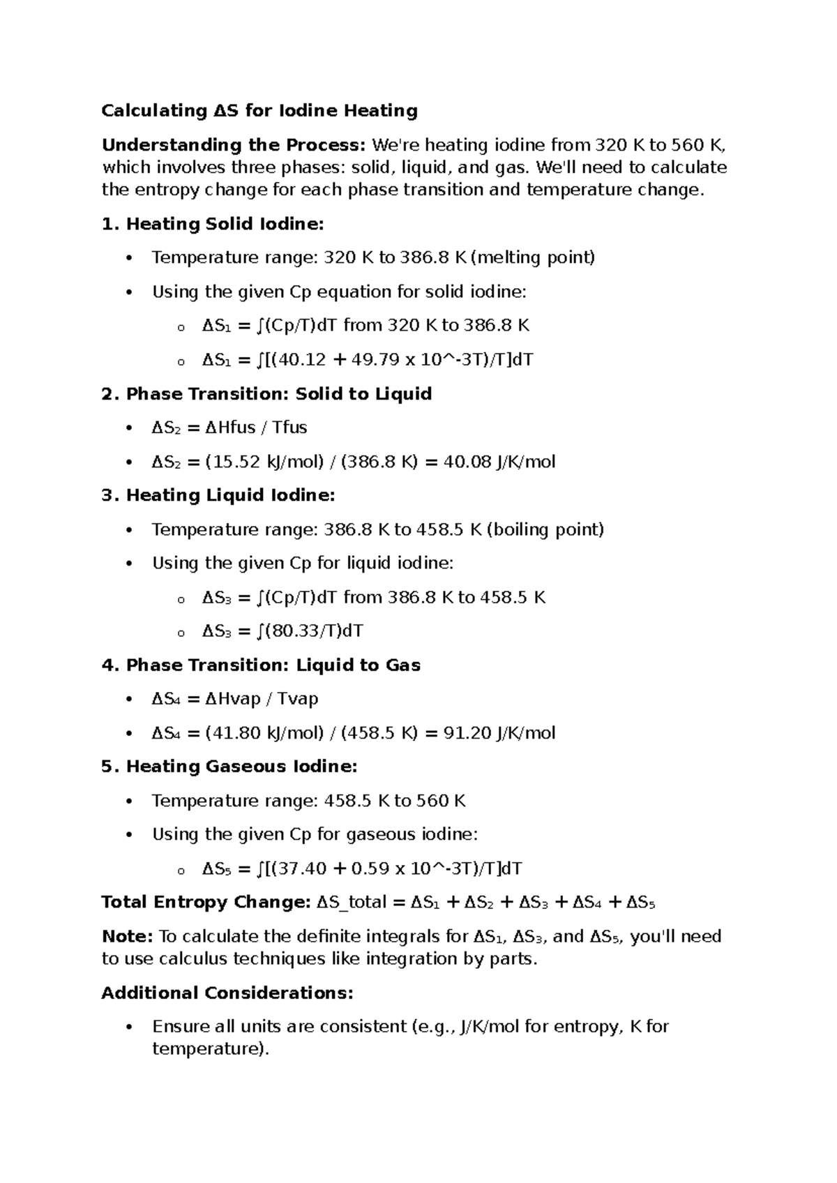 Calculating ΔS for Iodine Heating - Calculating ΔS for Iodine Heating ...