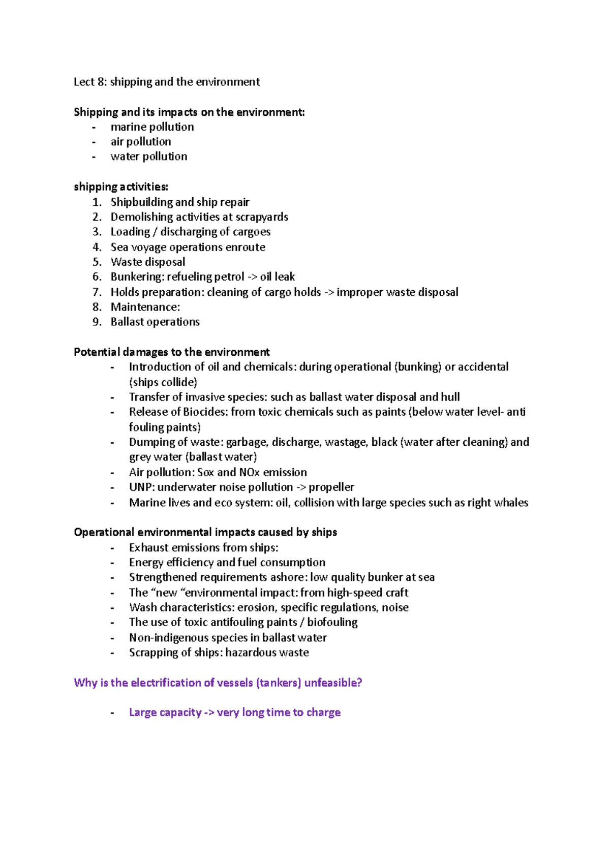 Mt0001 lecture 8 notes - Lect 8: shipping and the environment Shipping ...