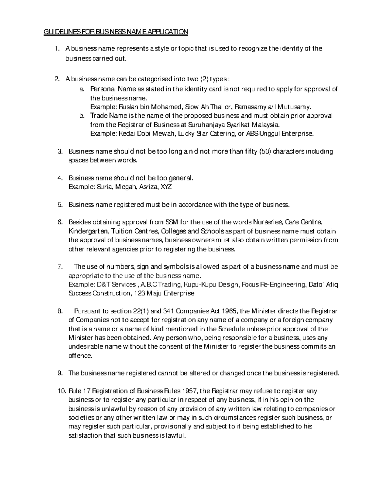 Ezbiz Business NAME Guideline - GUIDELINES FOR BUSINESS NAME ...