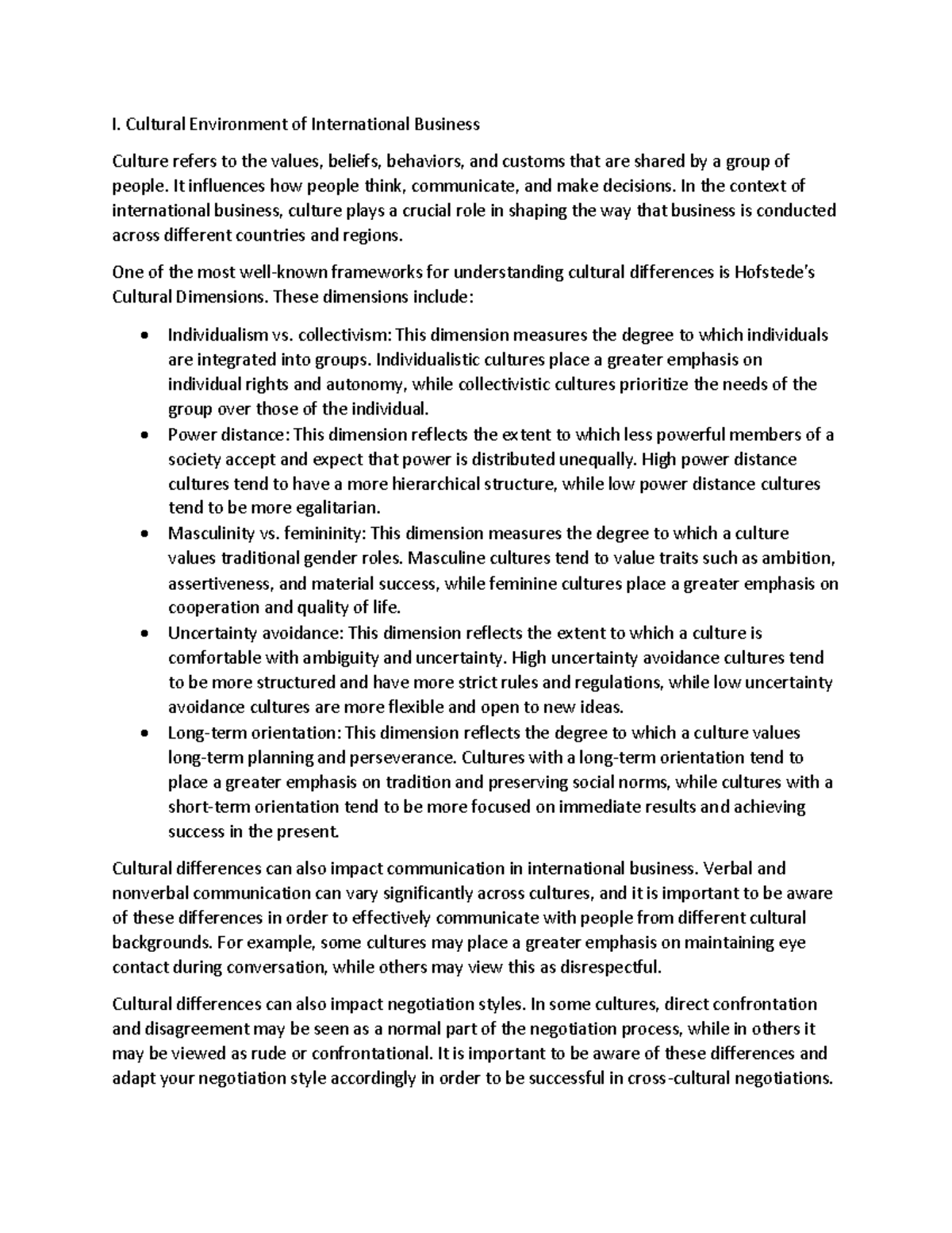 Unit 4 Cultural Environment of International Business Notes - I ...