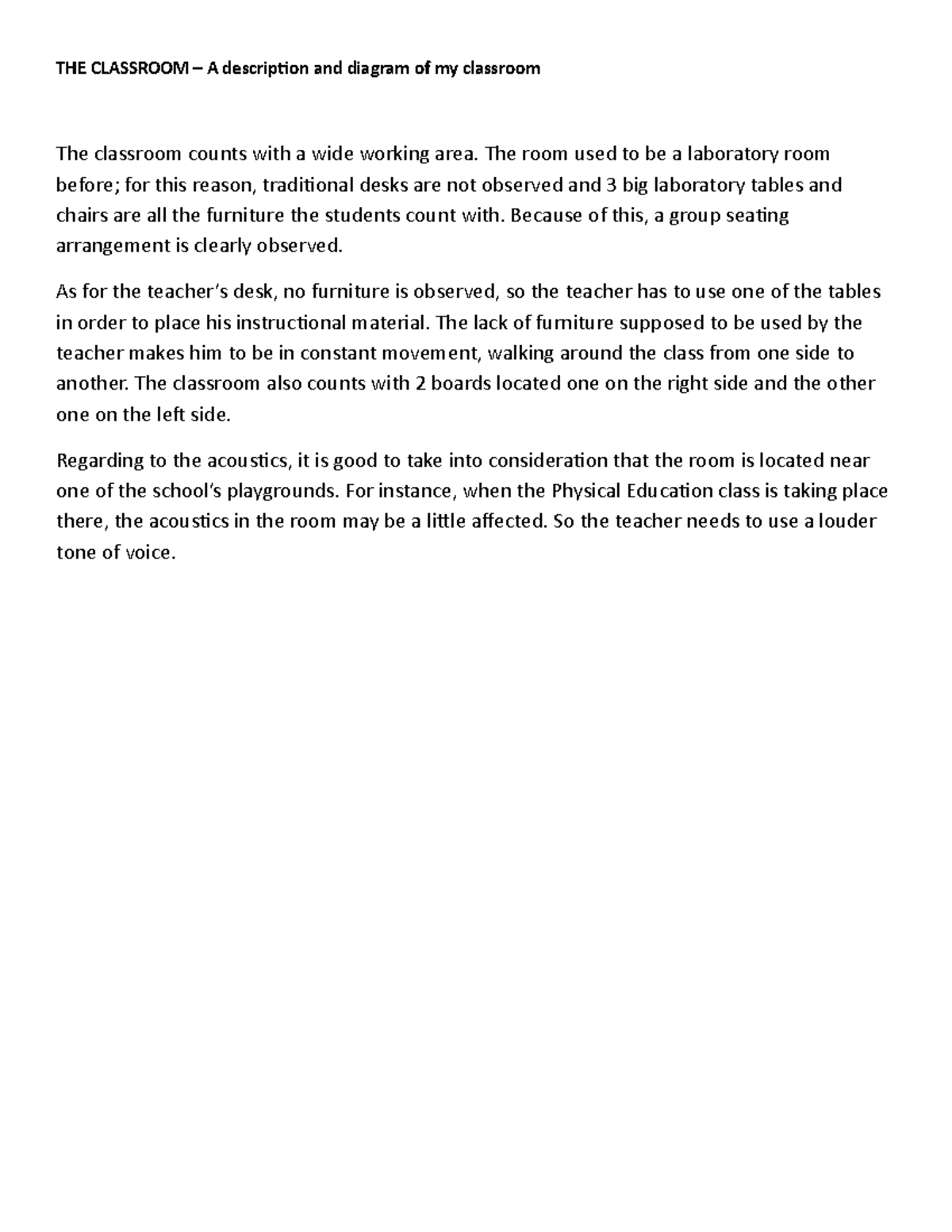 The classroom: Specific terms - THE CLASSROOM – A description and ...