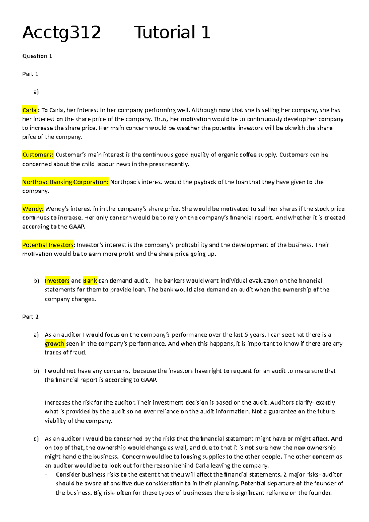 Tutorial 1 Practice Questions and answers - Acctg312 Tutorial 1 ...