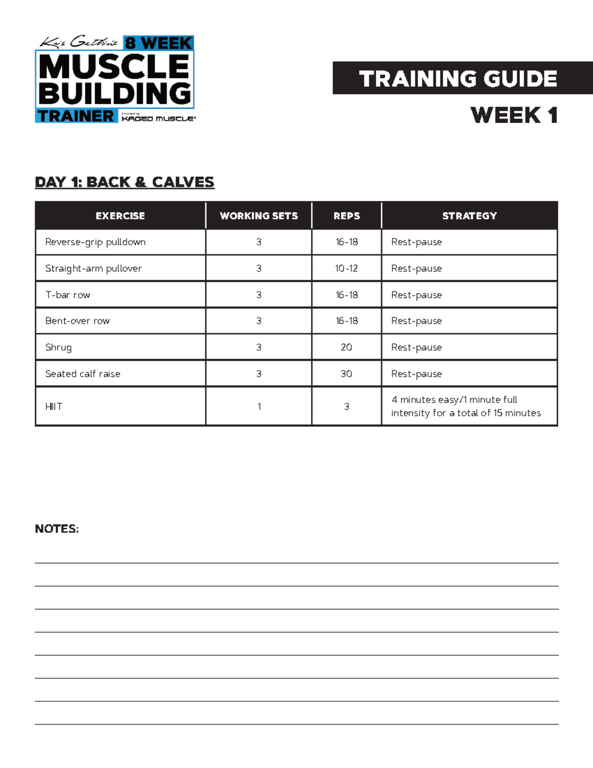 Bodybuilding and sports - WEEK 1 EXERCISE WORKING SETS REPS STRATEGY ...
