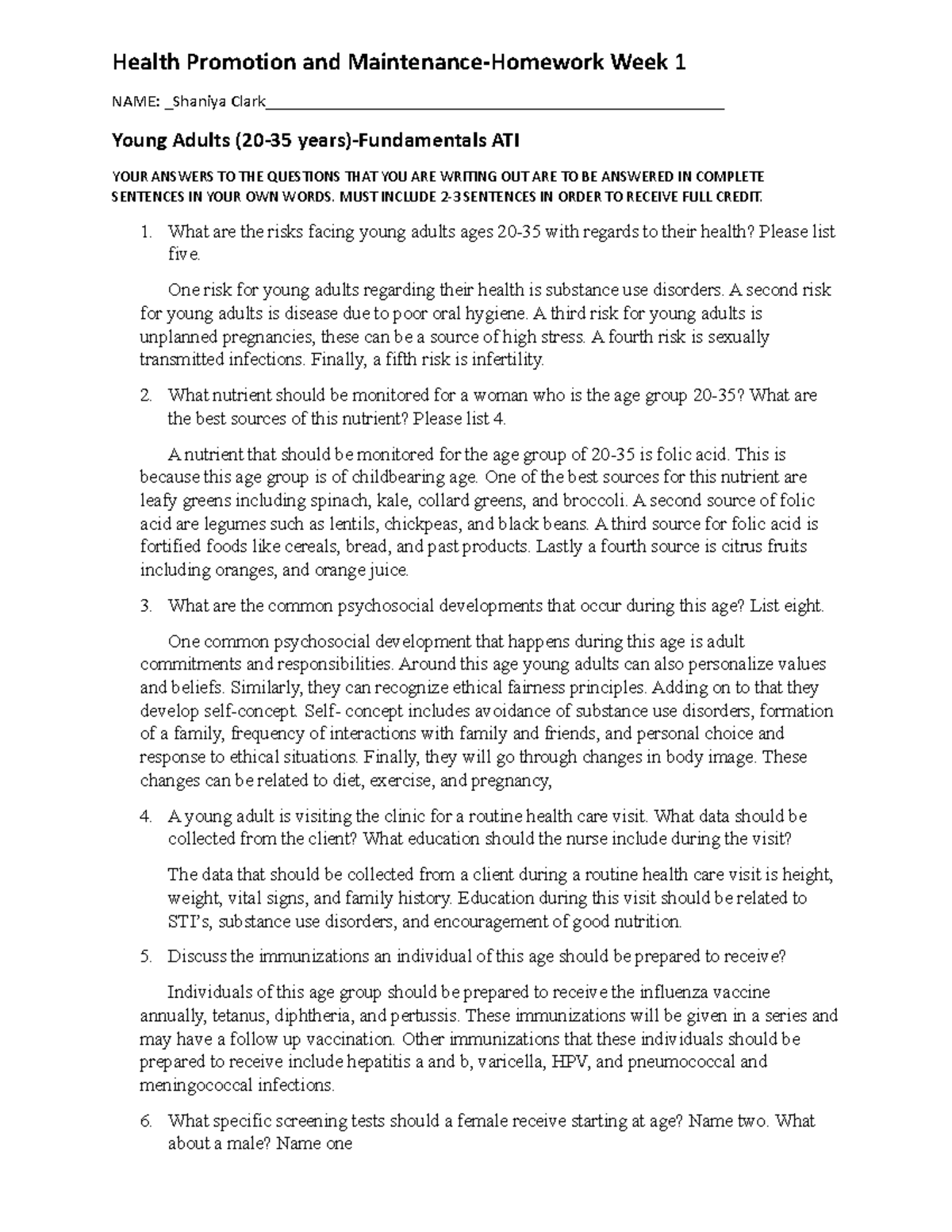 Health promo:maintenance - Health Promotion and Maintenance-Homework ...