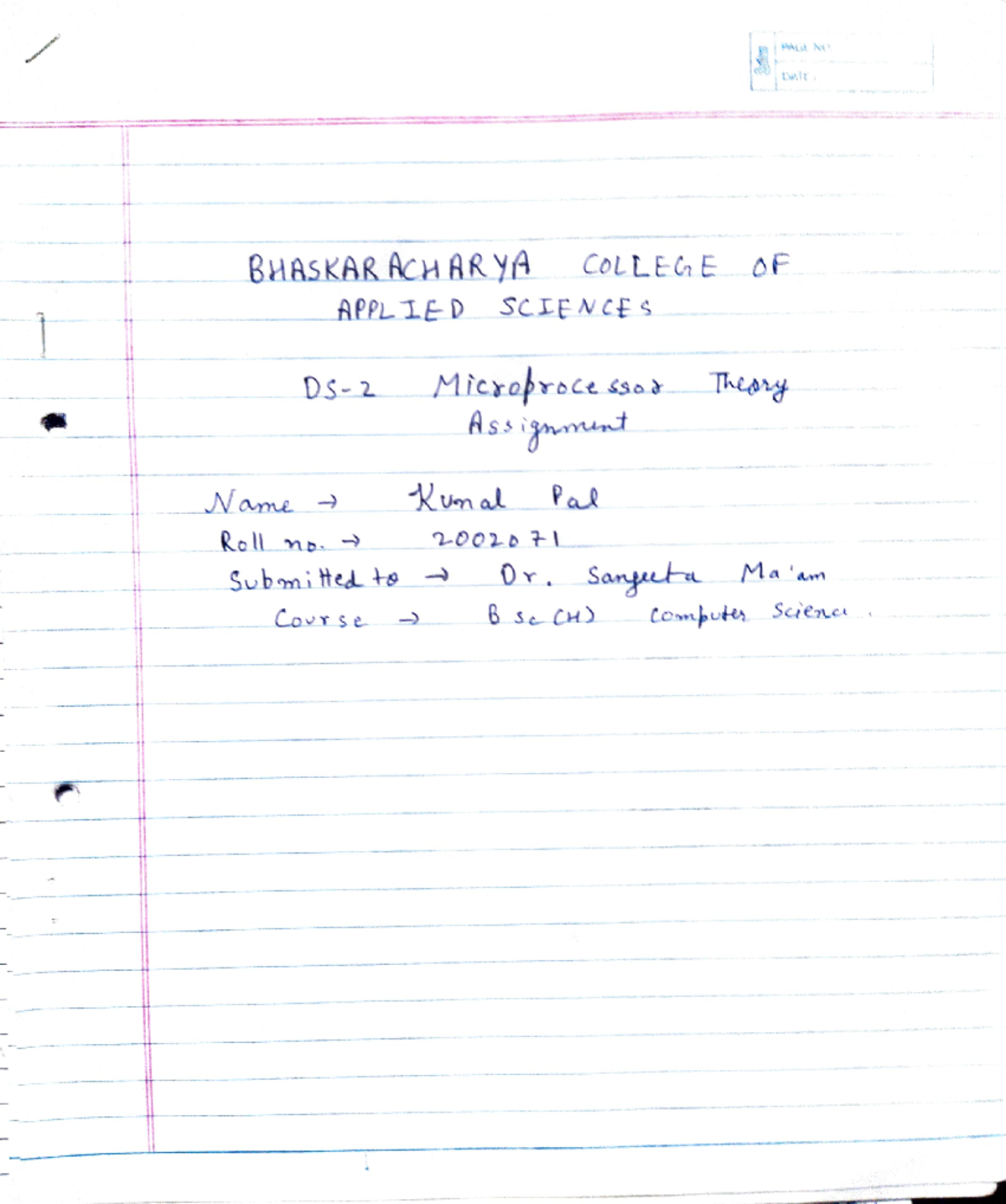 Microprocessor assignment 2002 071 kunal pal - AGt N BHASKARAcH AR YA ...