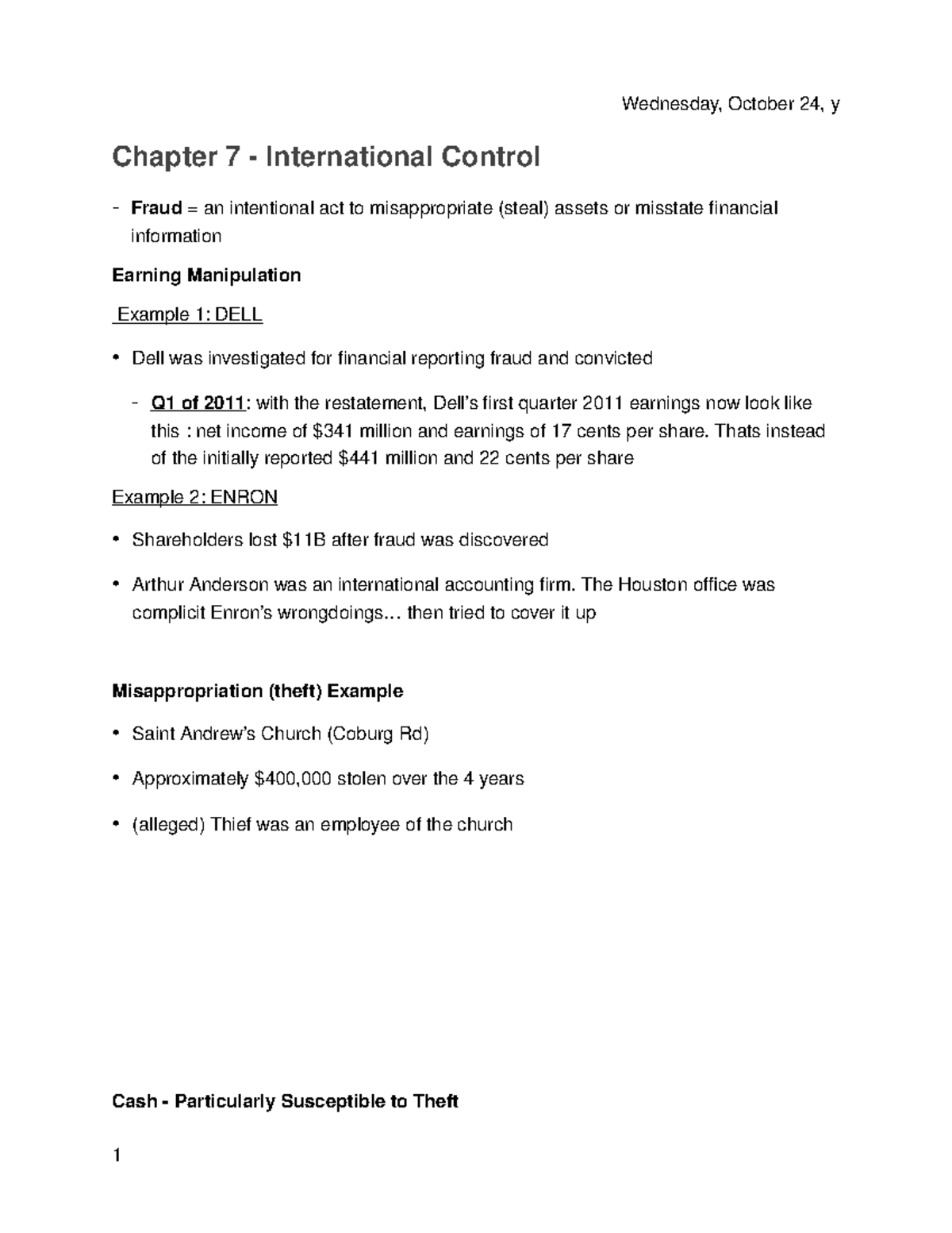 Chapter 7 Notes - Wednesday, October 24, y Chapter 7 - International ...