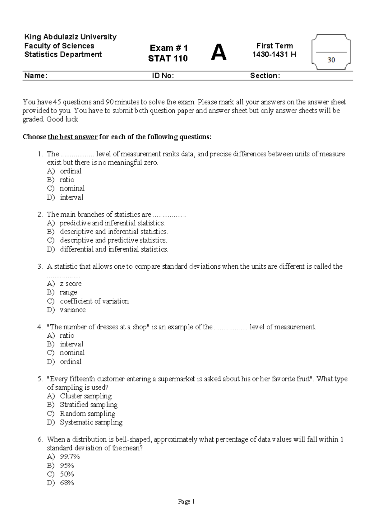 1st+exam Today stat 101 q and q - - Studocu
