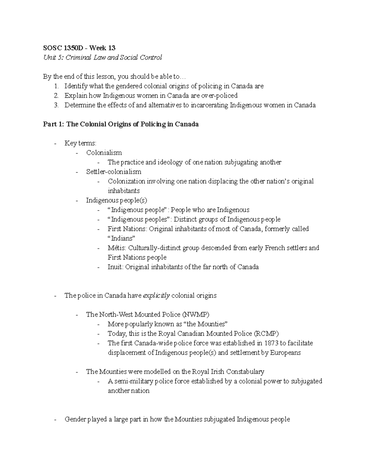 SOSC 1350 D - Week 13 - Guided Notes - SOSC 1350D - Week 13 Unit 5 ...