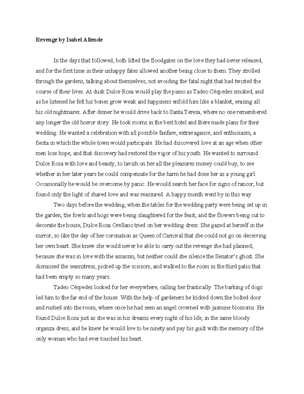 English Oral Passages / Notes - Revenge by Isabel Allende In the days ...