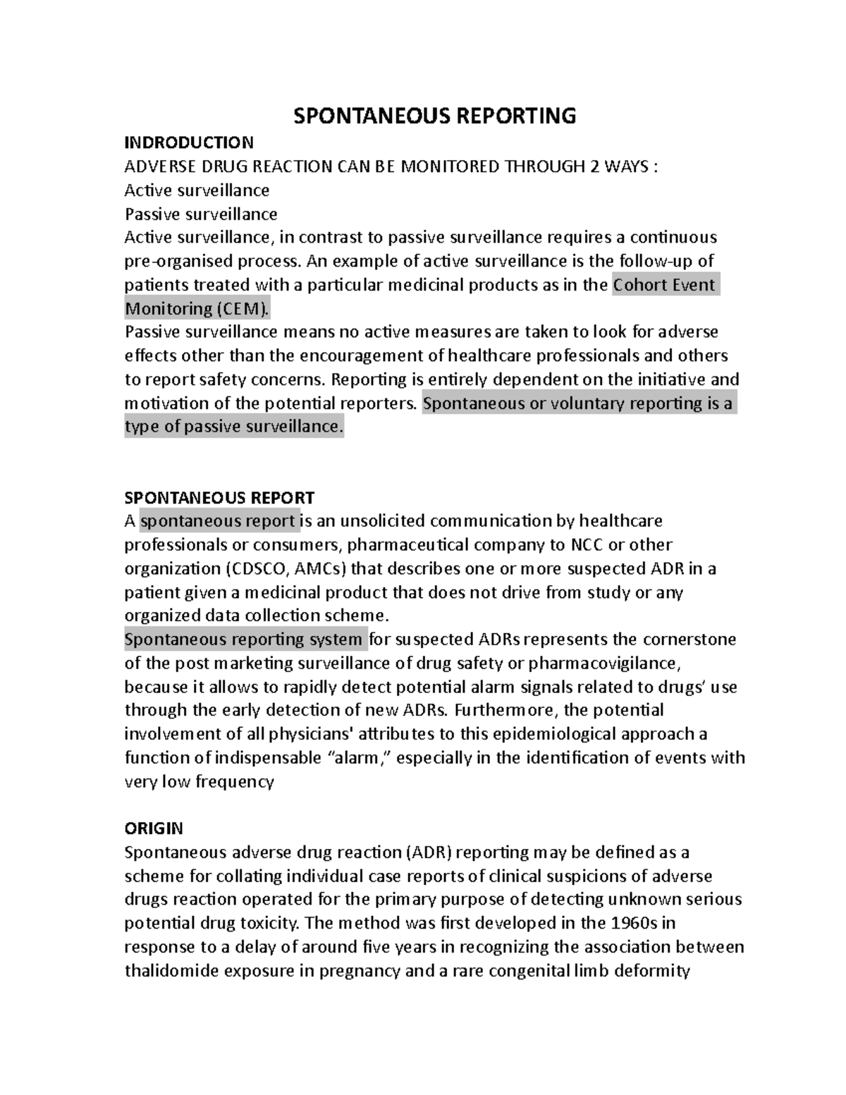 Spontaneous Reporting - SPONTANEOUS REPORTING INDRODUCTION ADVERSE DRUG ...