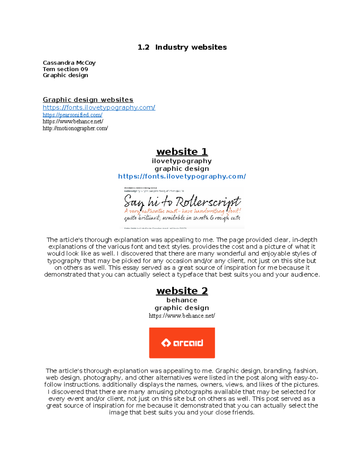 1.2 Industry websites - english - 1 Industry websites Cassandra McCoy ...