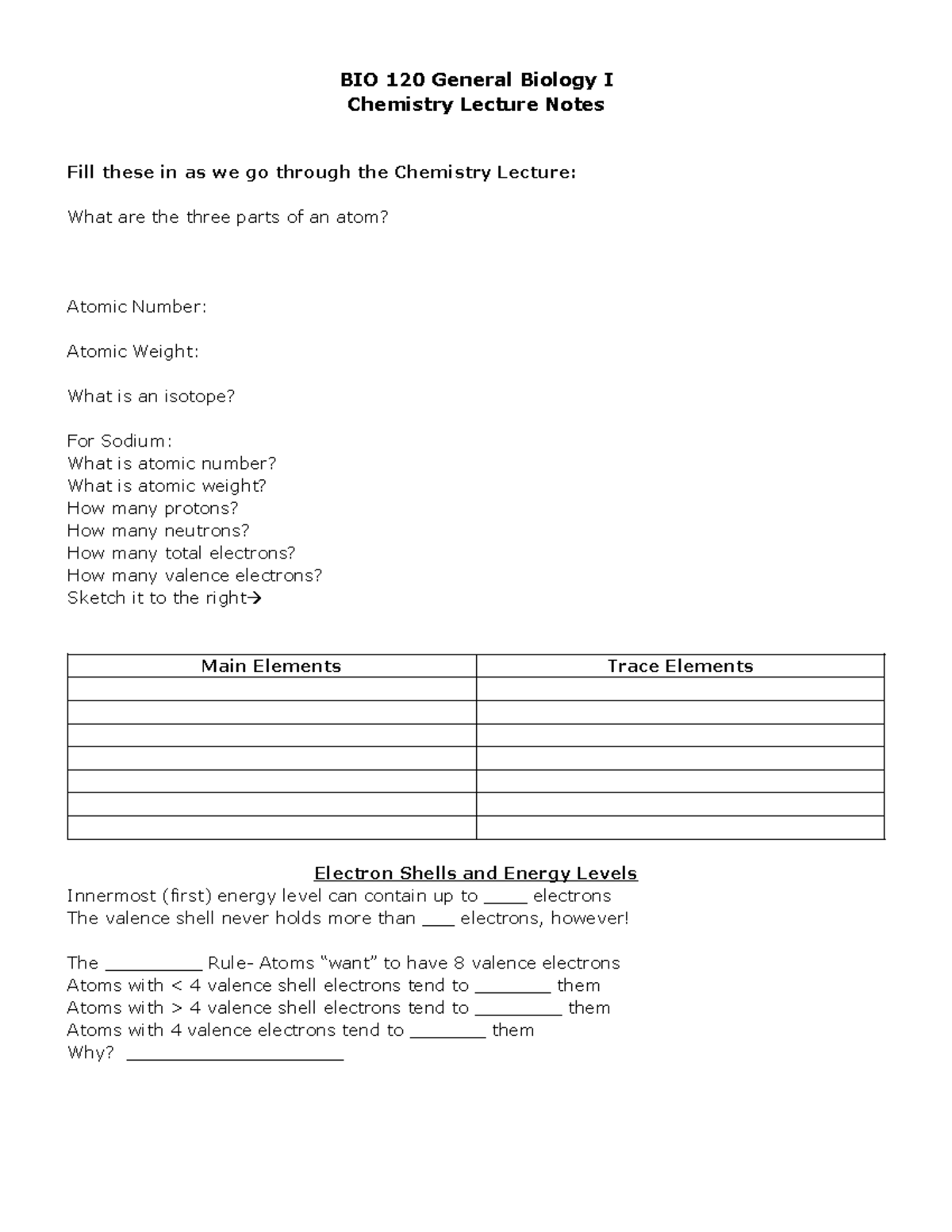 2-Chemistry Lecture Notes - BIO 120 General Biology I Chemistry Lecture ...