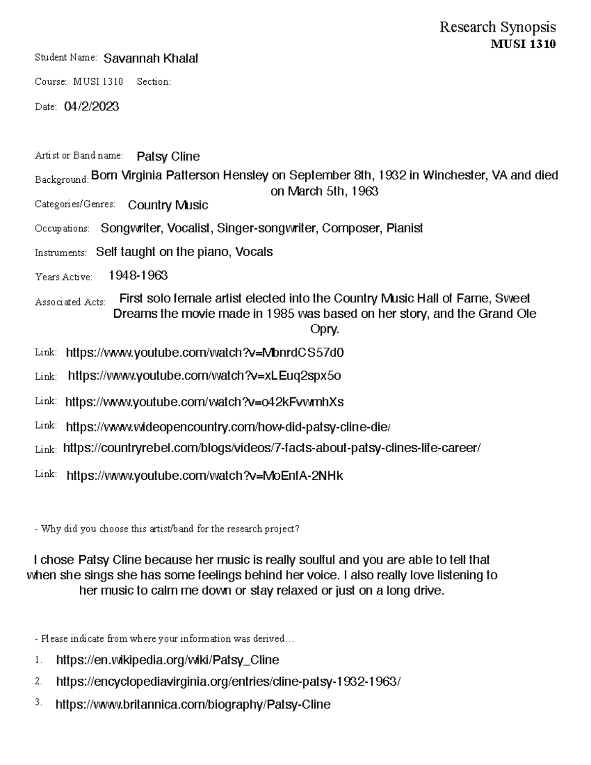 Research Synopsis - Patrick Brink - MUSI 1310 - Research Synopsis MUSI ...