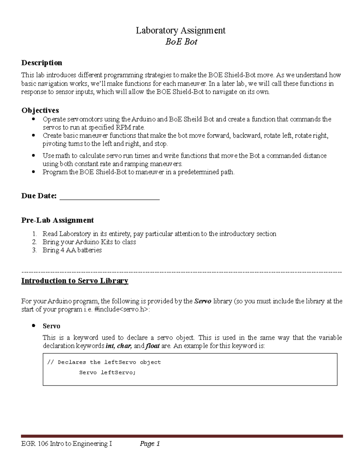Lab BoE Robot ver 2 - Laboratory Assignment BoE Bot Description This ...