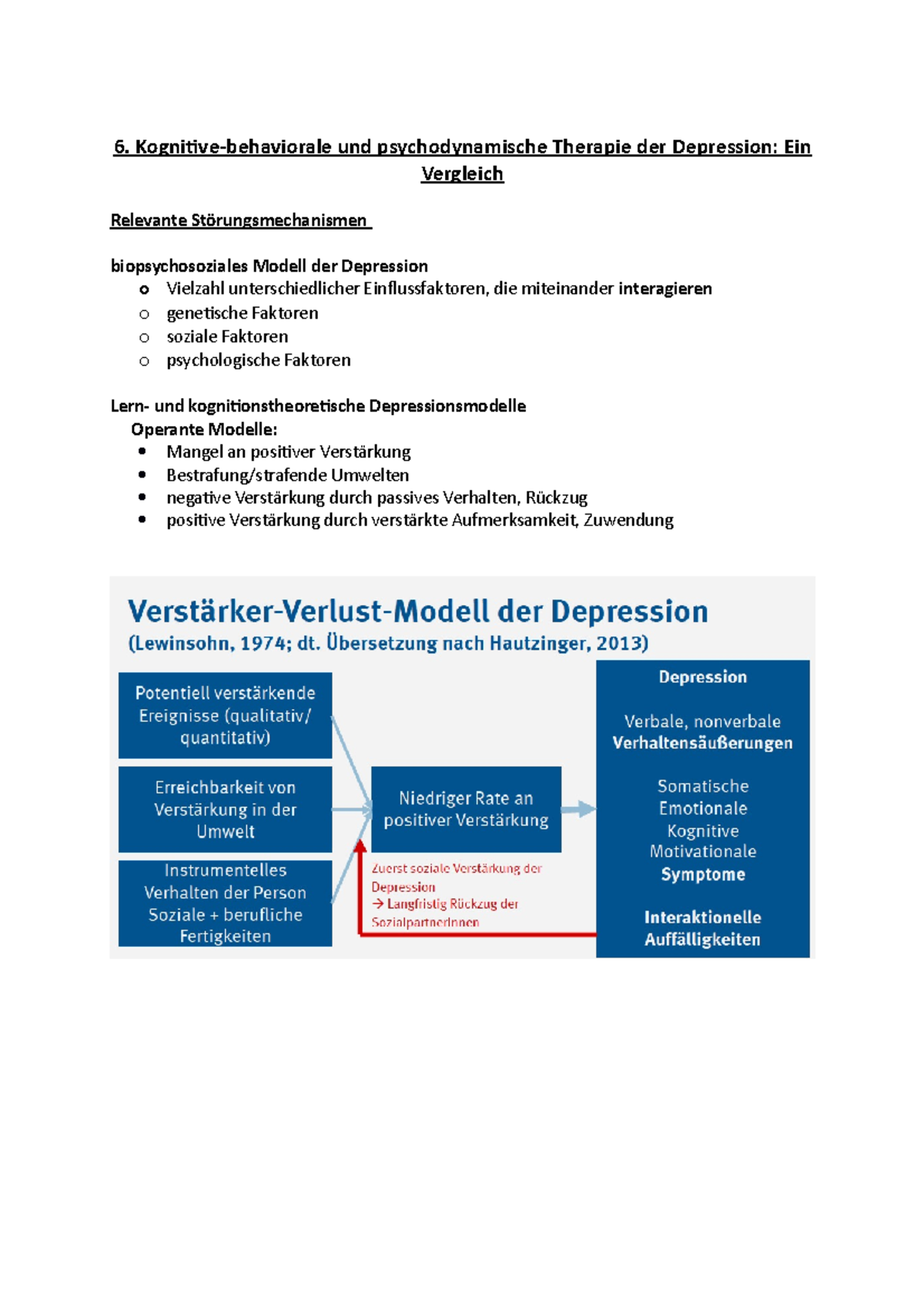 6. Kognitive-behaviorale und psychodynamische Therapie der Depression ...