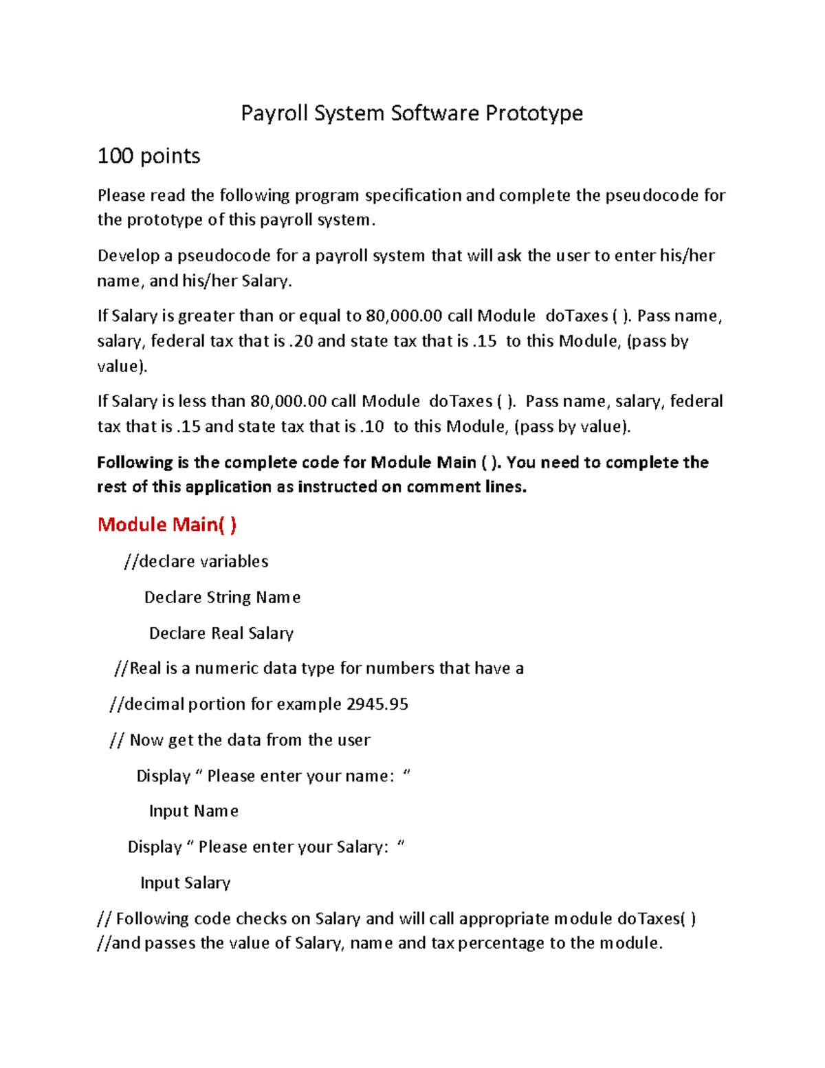 Chapter 4 study - Payroll System Software Prototype 100 points Please ...