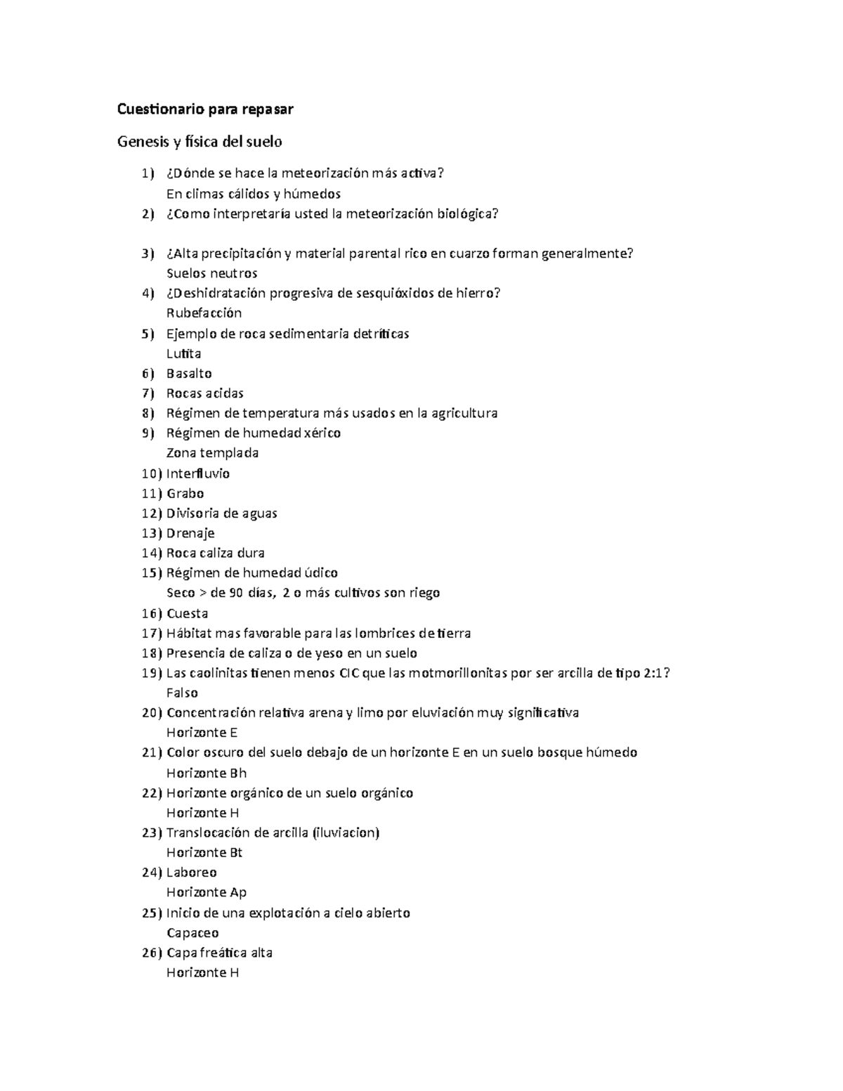 Cuestionario para repasar - Cuestionario para repasar Genesis y física ...