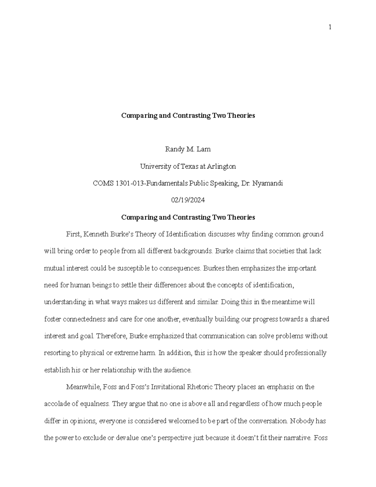 Final Draft Comparing Two Theories rl - 1 Comparing and Contrasting Two ...