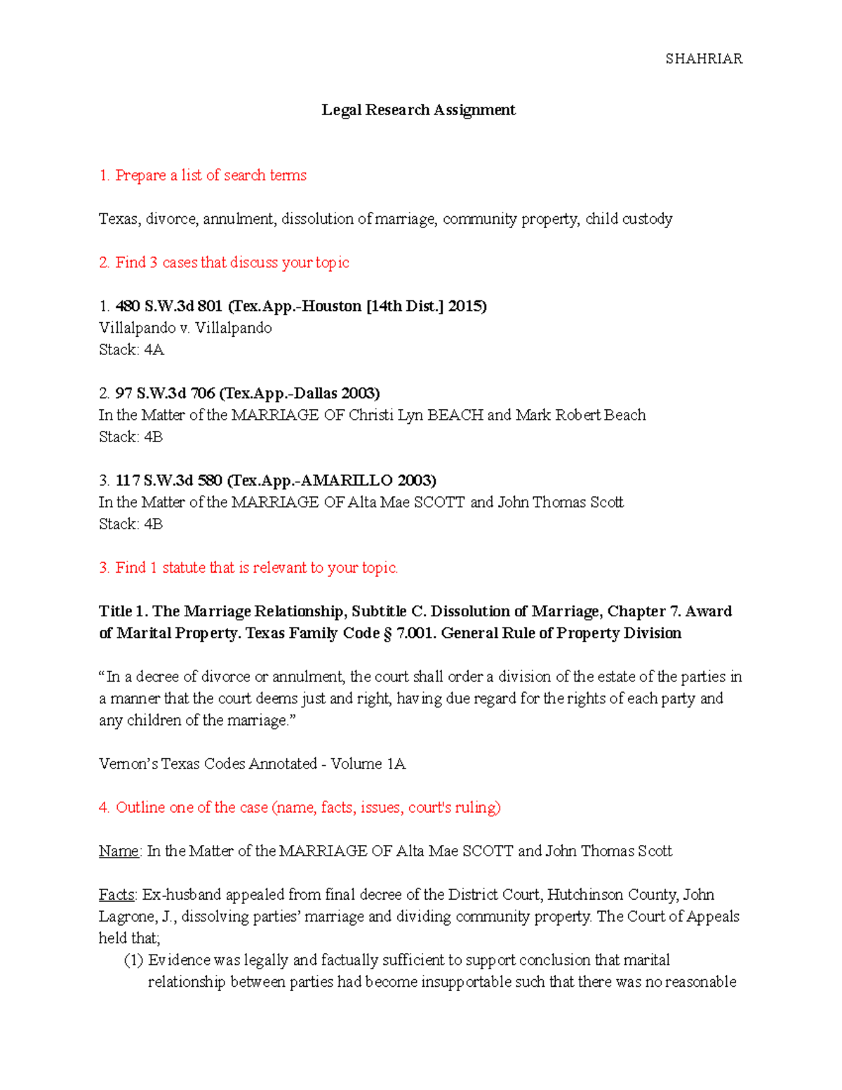 Research Assignment 1 - SHAHRIAR Legal Research Assignment Prepare a ...